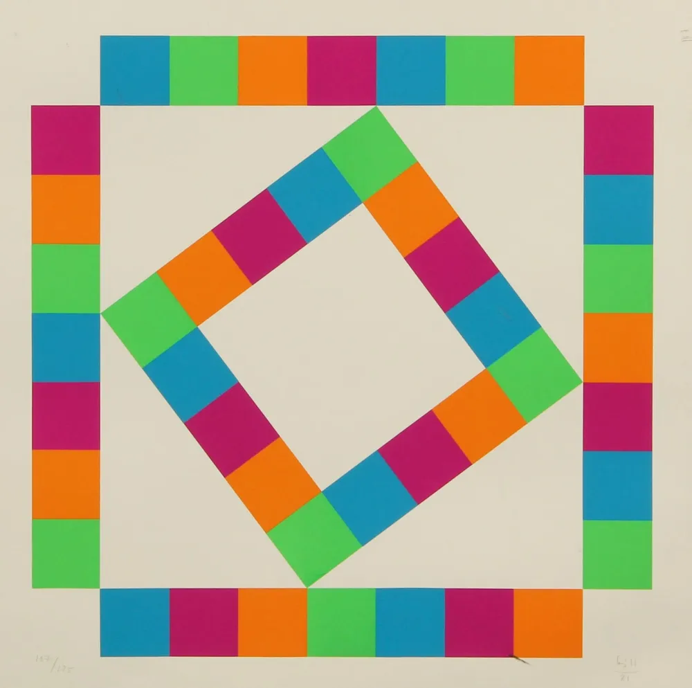 石版画 作者 Max Bill, ORGANIZATION OF 44 COLORED SQUARES - EXACTA FROM ...
